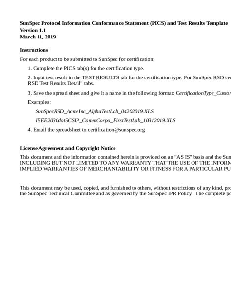 Fillable Online Sunspec Protocol Information Conformance Statement