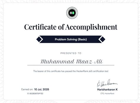 🚀 Just Earned The Problem Solving Basic Certification From Hackerrank Muhammad Maaz Ali