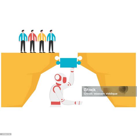 큰 로봇 손은 사업가들이 문제 격차를 건너는 데 도움이됩니다 문제 해결을 위한 Ai 지원 팀의 성공을 돕기 위해 Ai와 함께하는 챗봇 개발에 대한 스톡 벡터 아트 및 기타