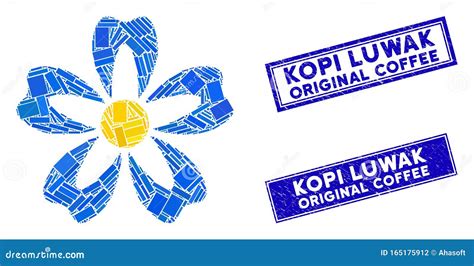 Flower Mosaic And Grunge Rectangle Kopi Luwak Original Coffee Seals