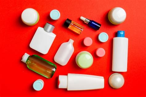 Premium Photo Top View Of Different Cosmetic Bottles And Container