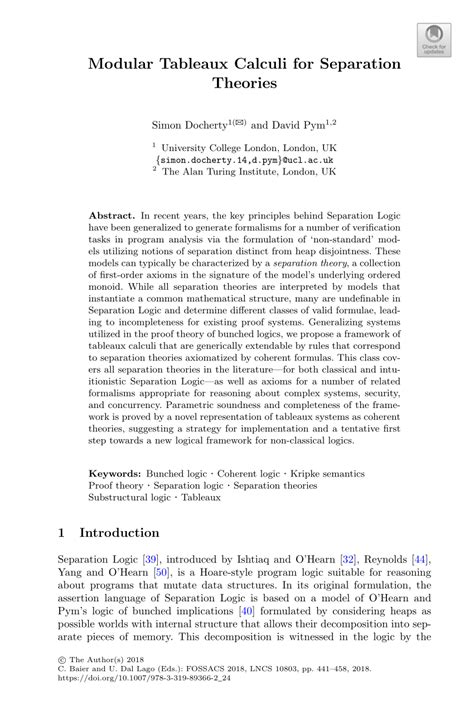 Pdf Modular Tableaux Calculi For Separation Theories