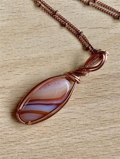 Banded Agate Pendant Copper Wire Wrapped Pendant Red Etsy Large