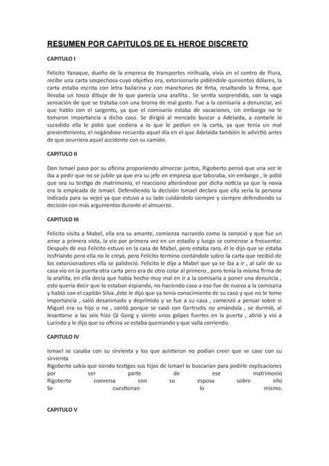 423569600 Resumen Por Capitulos De El Heroe Discreto Resumen Por