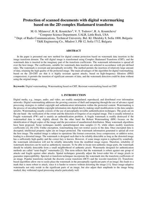 Pdf Protection Of Scanned Documents With Digital Watermarking Based On 2d Complex Hadamard