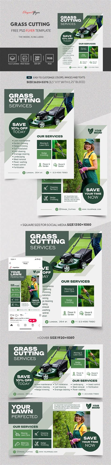 Green Simple Grass Cutting Free Flyer Template Psd By Elegantflyer