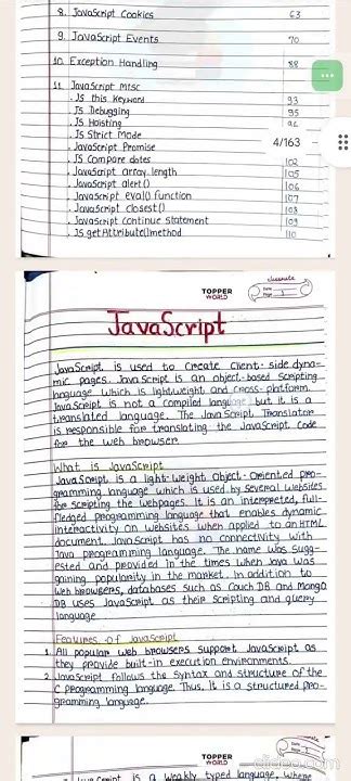 Javascript Handwritten Notesjavascript Shorts Ytshorts Music Code Coding Notes Video