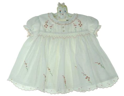 New Sarah Louise Ivory Smocked Dress With Peach Hearts And Rosebud