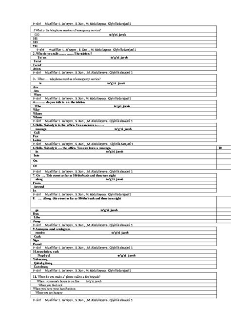 9 Sinf Test It Is Test For Grade 9 9 Sinf Mualliflar L Jorayev S Xan M Abdullayeva