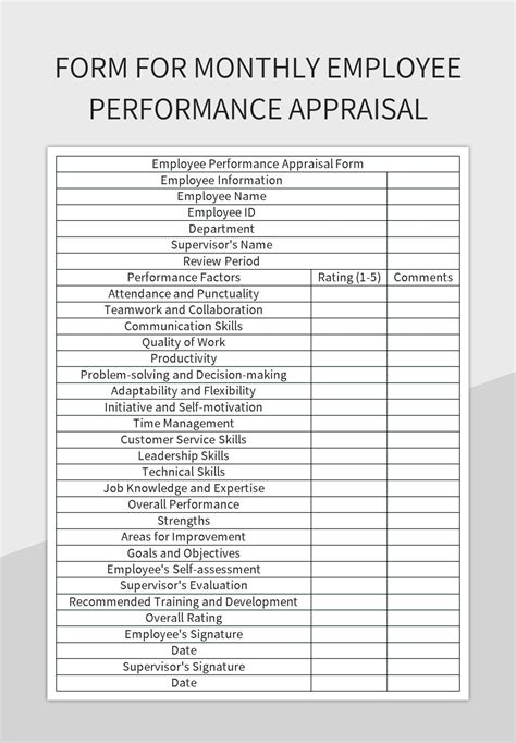 Free Monthly Employee Performance Appraisal Templates For Google Sheets