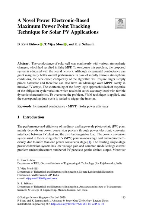 Pdf A Novel Power Electronic Based Maximum Power Point Tracking Technique For Solar Pv