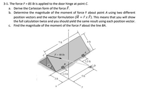 SOLVED 3 1 The Force F 85 Lb Is Applied To The Door Hinge At Point