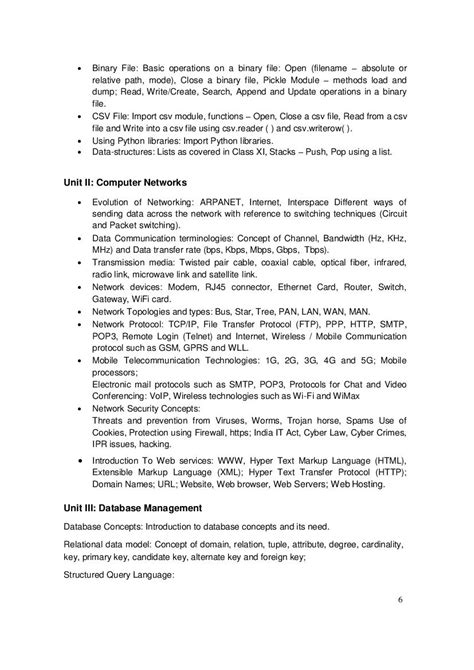 CBSE Class 11 Syllabus 2022 23 Computer Science Term 1 Term 2