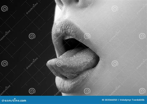 Open Mouth With Tongue Sensual Red Lips Passion Kiss Oral Sex Stock