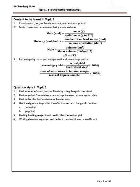 Stoichiometric Relationships And The Particulate Nature Of Matter An