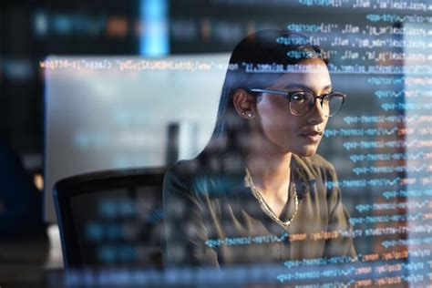 Premium Photo Computer Hologram And Woman Coding For Data Analysis