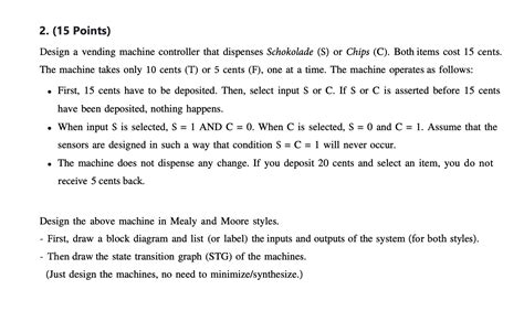 Solved Design A Vending Machine Controller That Dispenses Chegg