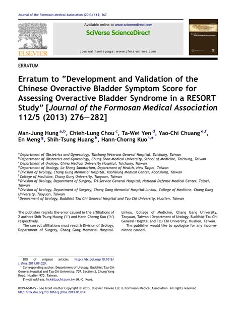 Pdf Development And Validation Of The Chinese Overactive Bladder