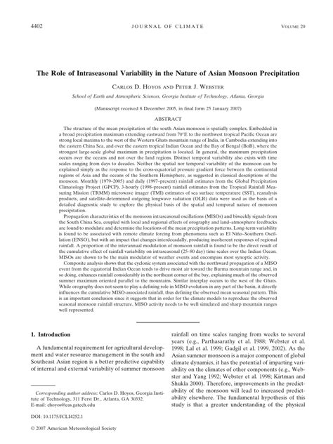 Pdf The Role Of Intraseasonal Variability In The Nature Of Asian