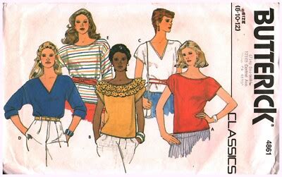 4861 Vintage Butterick Sewing Pattern Misses Loose Fitting Top Shirt