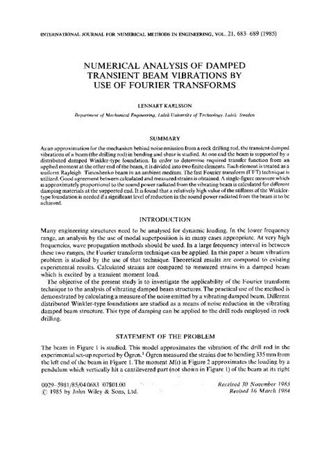 Pdf Numerical Analysis Of Damped Transient Beam Vibrations By Use Of
