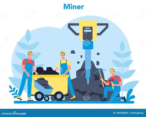 Coal Or Minerals Mining Concept Worker In Uniform And Helmet Stock Vector Illustration Of