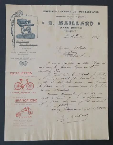 FACTURE 1905 MACHINE A COUDRE MAILLARD ANSE Old Bill Rechnung 5 EUR 11