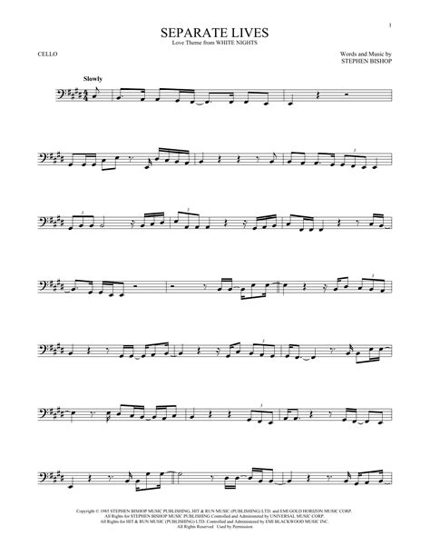 Separate Lives By Phil Collins And Marilyn Martin Sheet Music For Cello