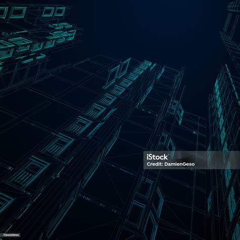 현대 건축 와이어 프레임 도시 와이어 프레임의 개념입니다 건축 Cad 도면의 와이어 프레임 건물 그림 3차원 형태에 대한 스톡 벡터 아트 및 기타 이미지 Istock