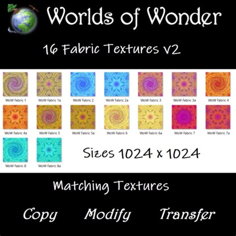 Second Life Marketplace Wow 16 Fabric Textures