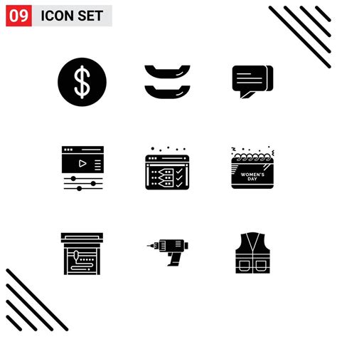 Pack Of 9 Creative Solid Glyphs Of Schedule Web Creative Optimize Analysis Editable Vector