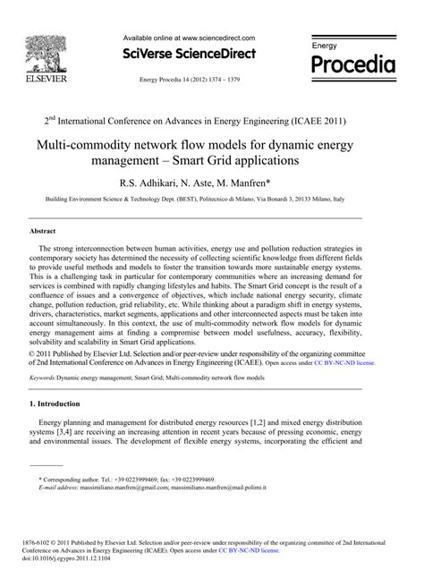 Pdf Multi Commodity Network Flow Models For Dynamic Energy Management