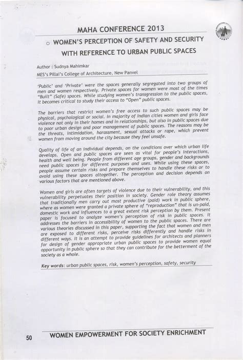Pdf Womens Perception Of Safety And Security With Respect To Urban