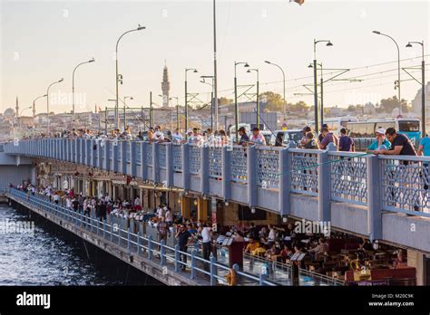 Istanbul Turkey September 10 2017 Fisherman On The Galata Bridge