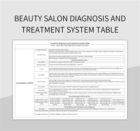 Beauty Salon Diagnosis And Treatment System Table Excel Template And