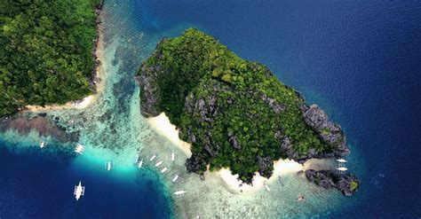 경치가 좋은 고요한 공중 관광 나무 낚싯배 녹색 풍경 동남아시아 드론으로 찍은 사진 맑은 물 모래사장 모험 목가적인 무성한 녹지 미 마로 파 바다