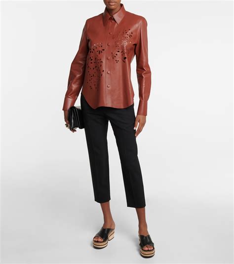 Laser Cut Leather Shirt In Brown Chloe Mytheresa