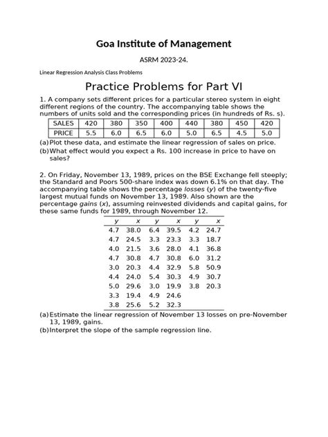 Asrm Regression Problems For Class Work Pdf Linear Regression