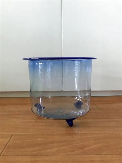 金魚鉢 水槽 透明 青縁 青脚 円柱 カバシマヤ