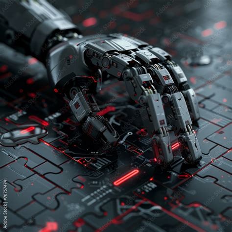 A Close Up Of A Robotic Hand Solving A Complex Puzzle With A Red Arrow Overlay Showing Problem