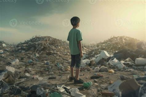 Kid Stand Garbage Generate Ai 28708657 Stock Photo At Vecteezy