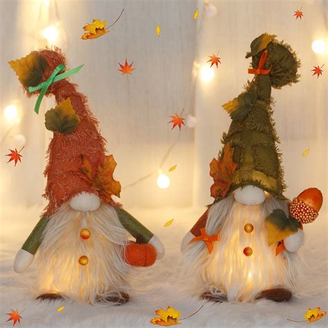 Leaqu Lighted Plush Toy 2 Pack Fall Harvest Swedish Gnomes With