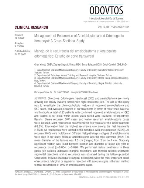 Pdf Management Of Recurrence Of Ameloblastoma And Odontogenic