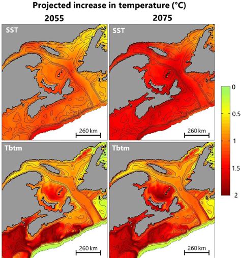 Projected Increase In Sea Surface Temperature Sst And Bottom Water