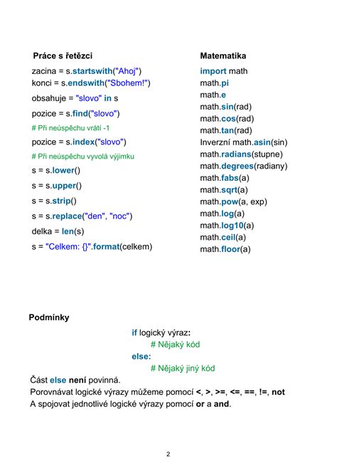 Učební Pomůcka Na Základy Pythonu Tahák