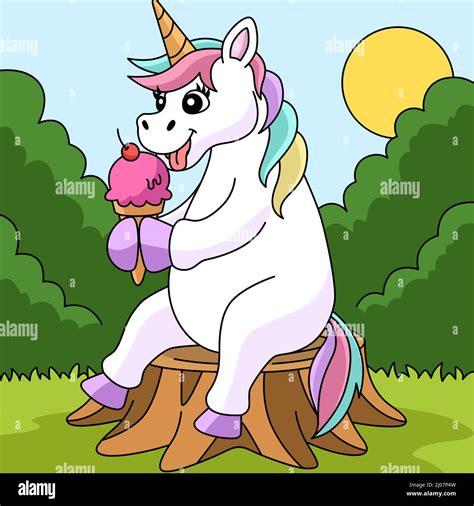 Unicorn Eating Ice Cream Colored Cartoon Stock Vector Image And Art Alamy