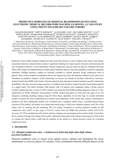 Pdf Predictive Modeling Of Hospital Readmission Rates Using Electronic Medical Record Wide
