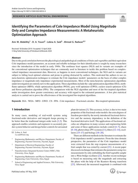 Pdf Identifying The Parameters Of Cole Impedance Model Using