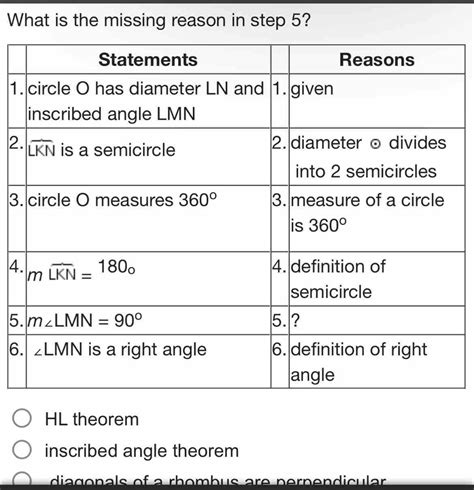 What Is The Missing Reason In Step 5 1 2 3 4 5 6 HL Theorem Inscribed