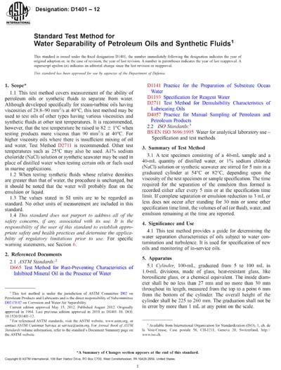 ASTM D Standard Test Method For Water Separability Of Petroleum Oils And Synthetic Fluids